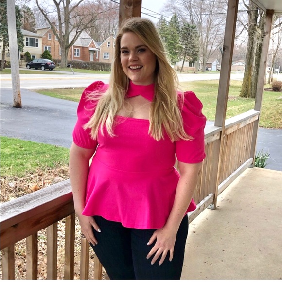 SHEIN | Tops | Shein New Neon Pink Cutout Peplum Top | Poshmark